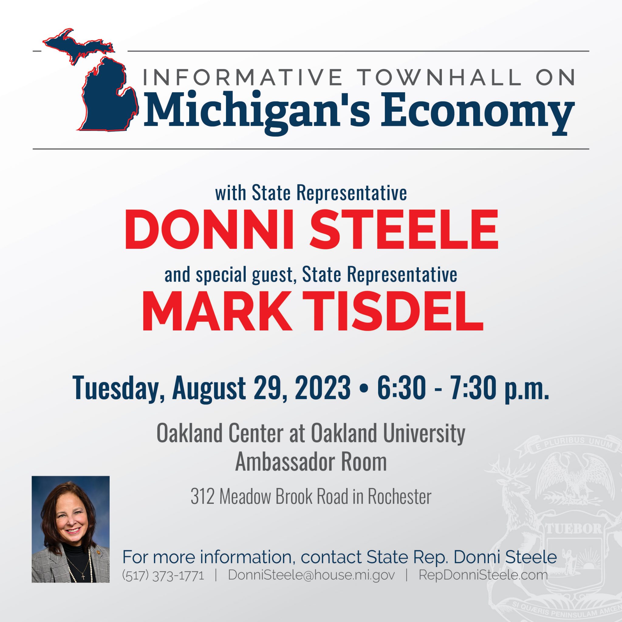Rep. Tisdel joining Rep. Steele at Aug. 29 town hall on the economy